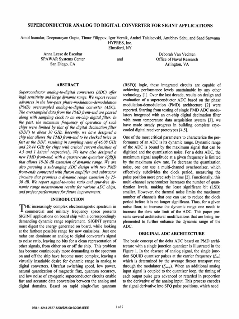 Superconductor Analog To Digital Converter For Sigint Applications ...