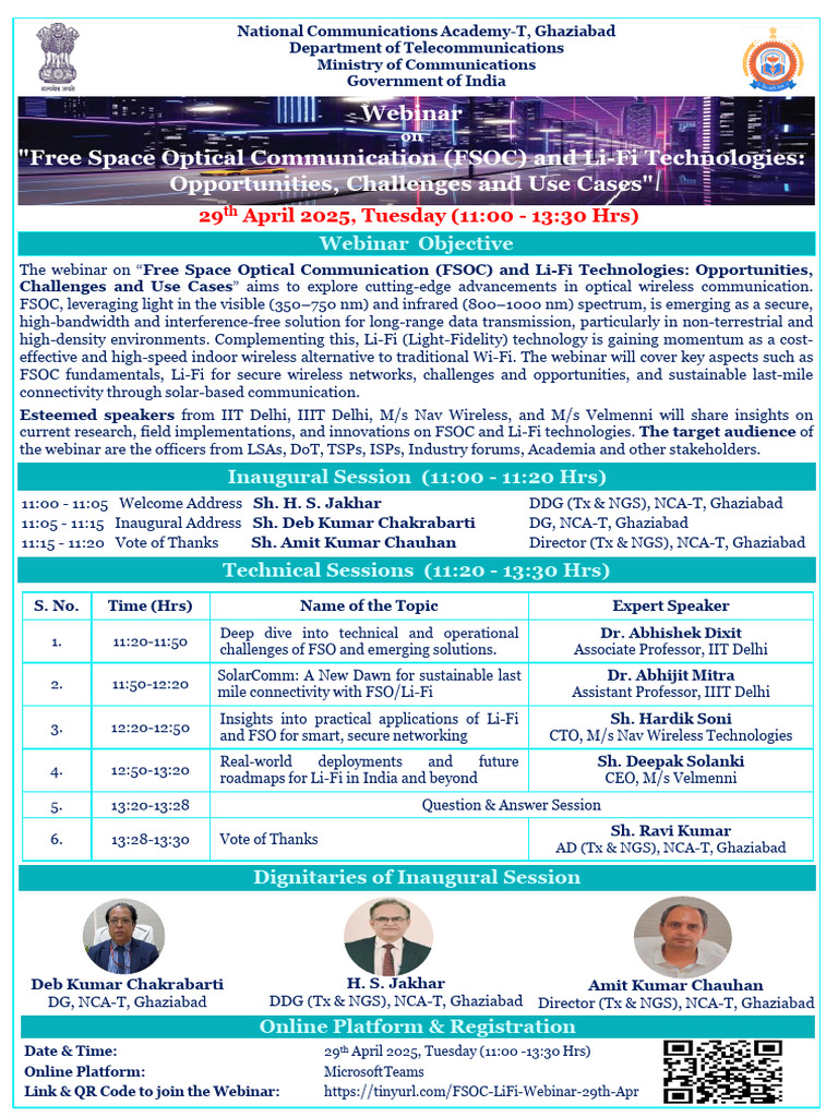 Information Brochure-Webinar on Free Space Optical Communication (FSOC ...
