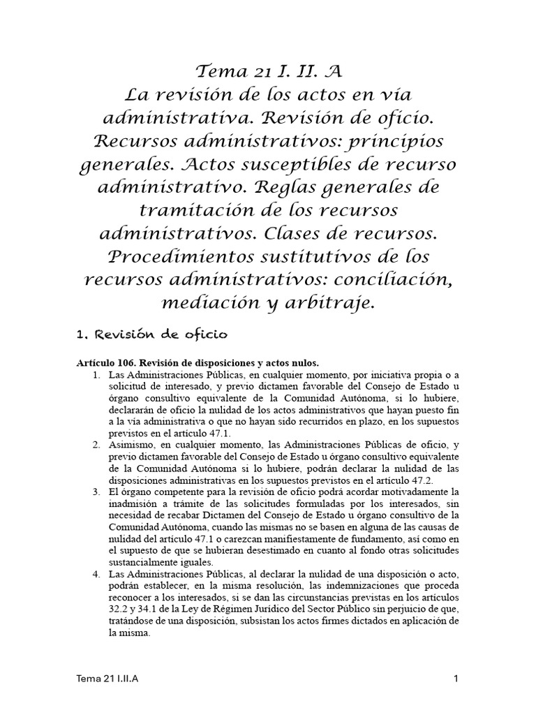Tema 21 - La Revisión de Los Actos en Vía Administrativa. Revisión de ...