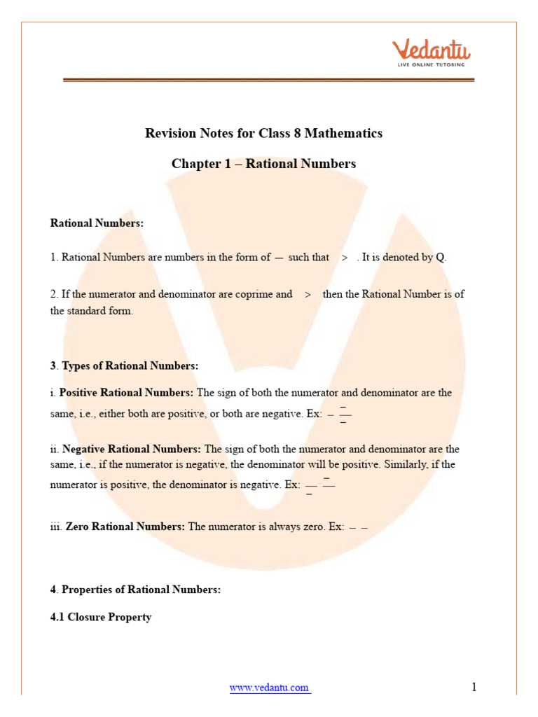 CBSE Notes Class 8 Maths Chapter 1 - Free PDF | PDF | Numbers ...