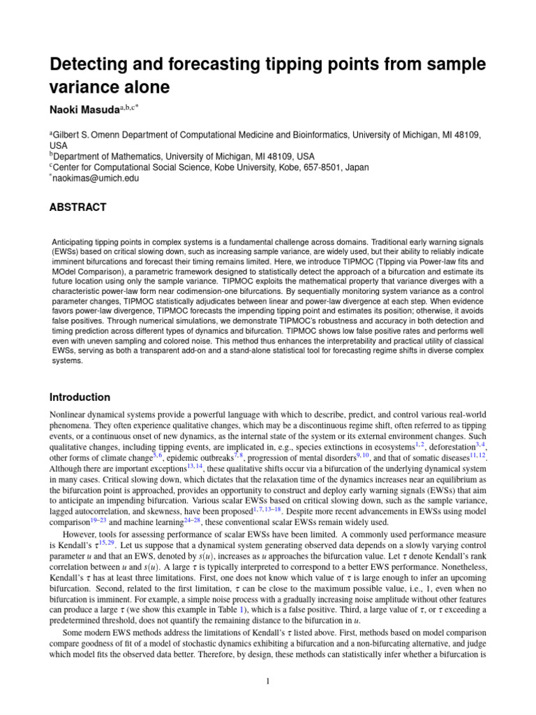 Detecting and Forecasting Tipping Points From Sample Variance Alone ...