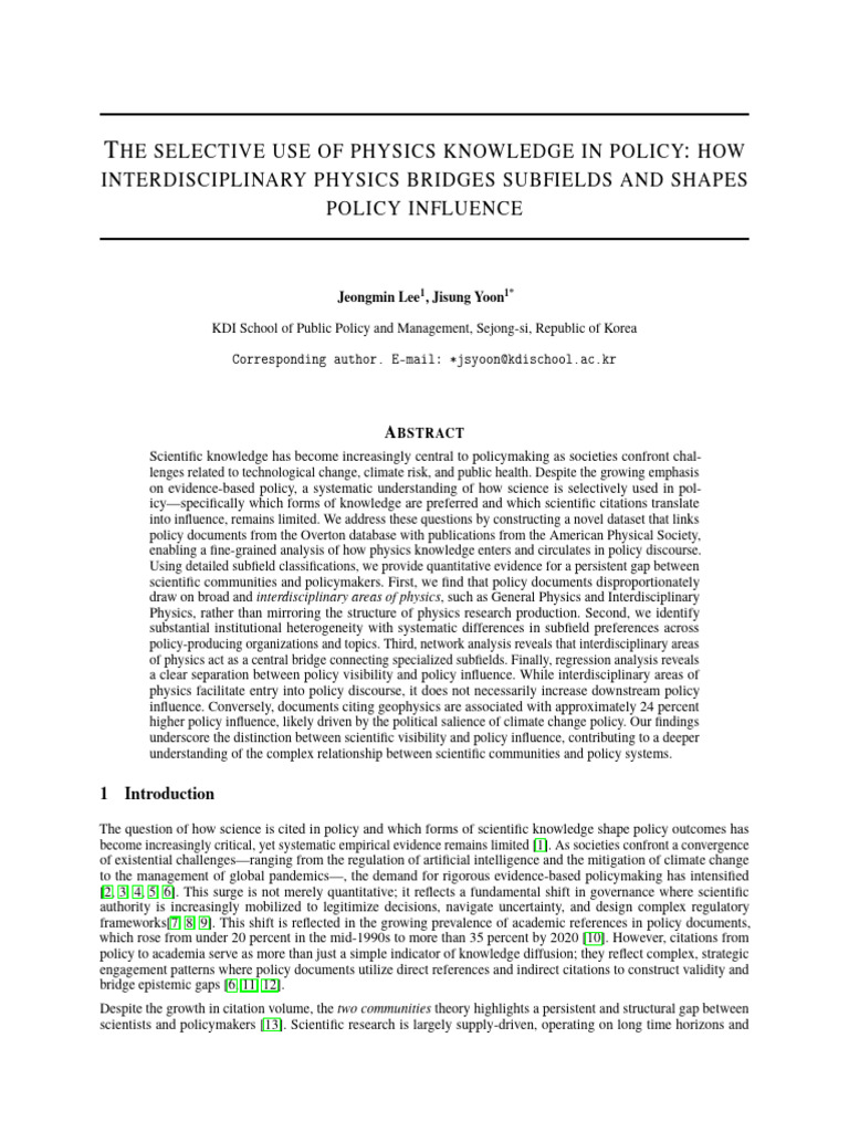 The Selective Use of Physics Knowledge in Policy: How Interdisciplinary ...