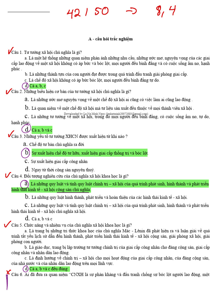 215 Cau Hoi Va Dap an Trac Nghiem Chu Nghia Xa Hoi Khoa Hoc | PDF