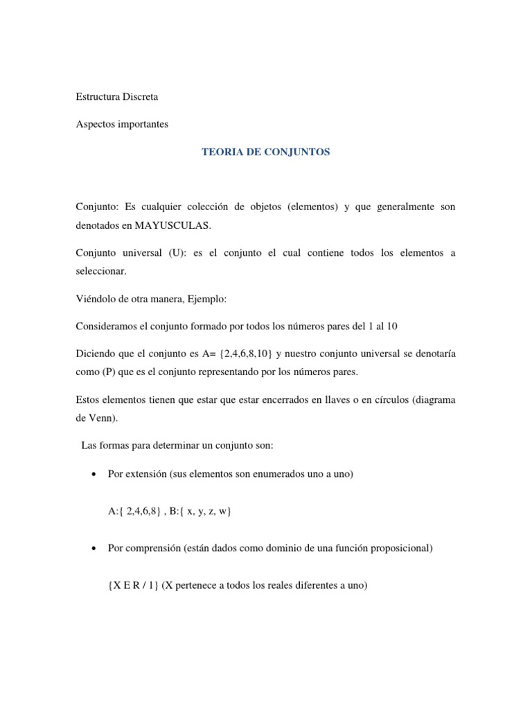 Teoria de Conjuntos, Estructura Discreta | PDF | Conjunto (Matemáticas) | Conceptos matemáticos