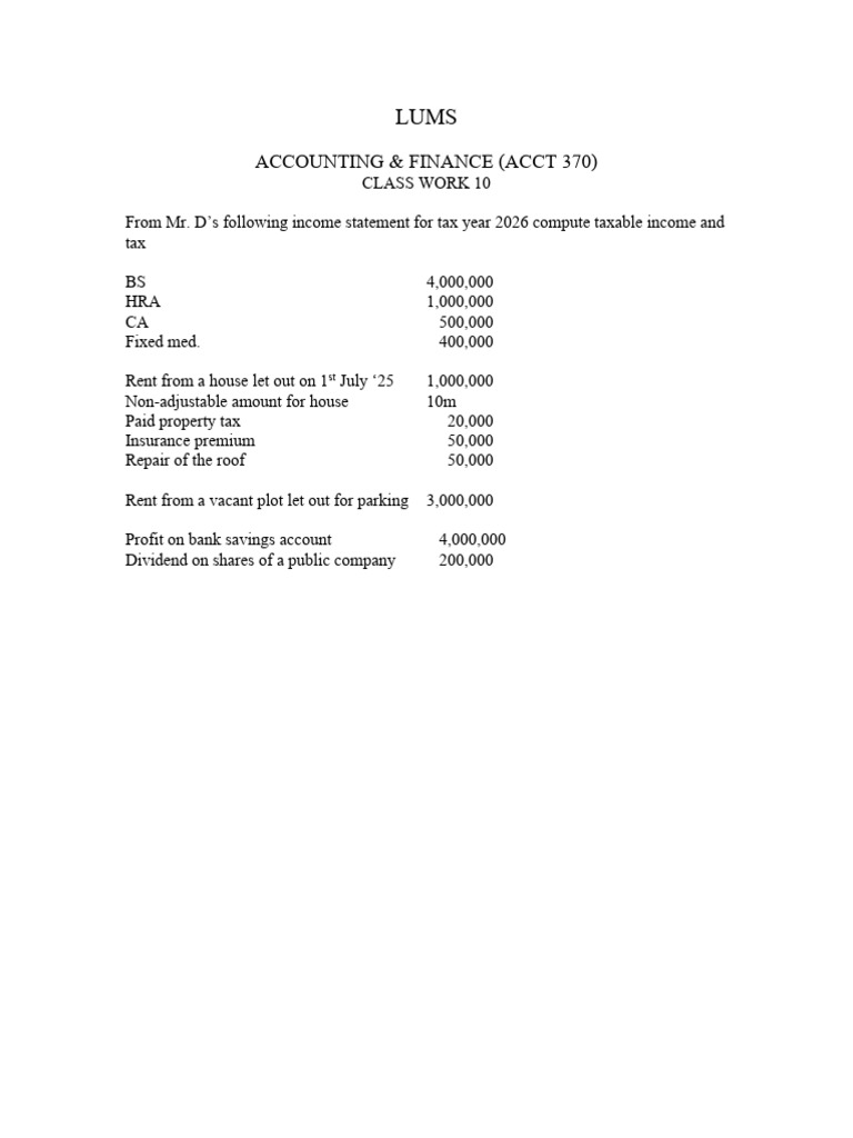 Accounting & Finance (Acct 370) | PDF
