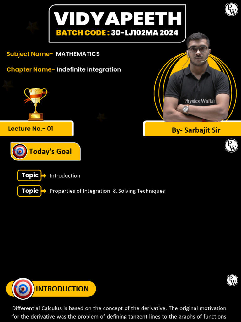 Indefinite Integration - Sarbajit Sir | PDF | Derivative | Integral