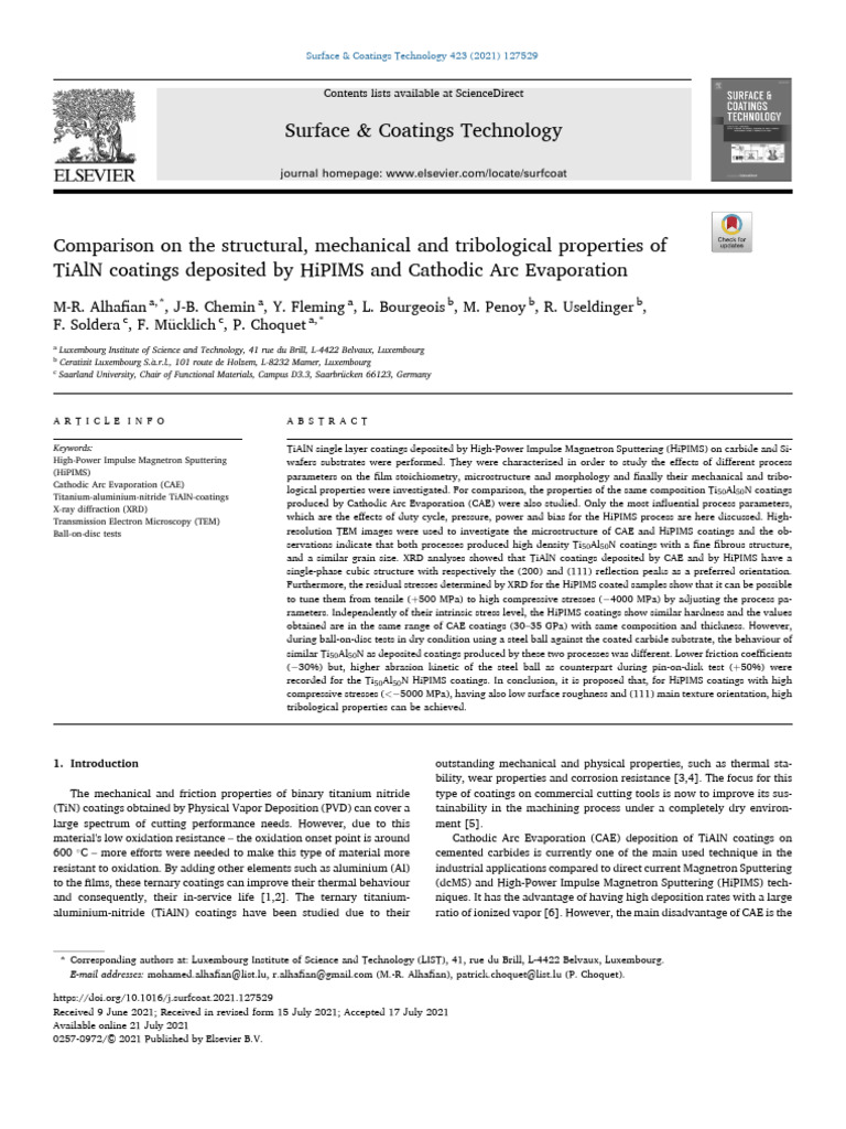 Comparison on the Structural, Mechanical and Tribological Properties of ...