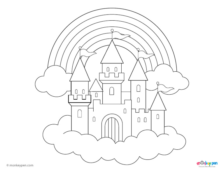 2026 02-07-4141 03 Rainbow Castle in the Clouds Coloring Page | PDF