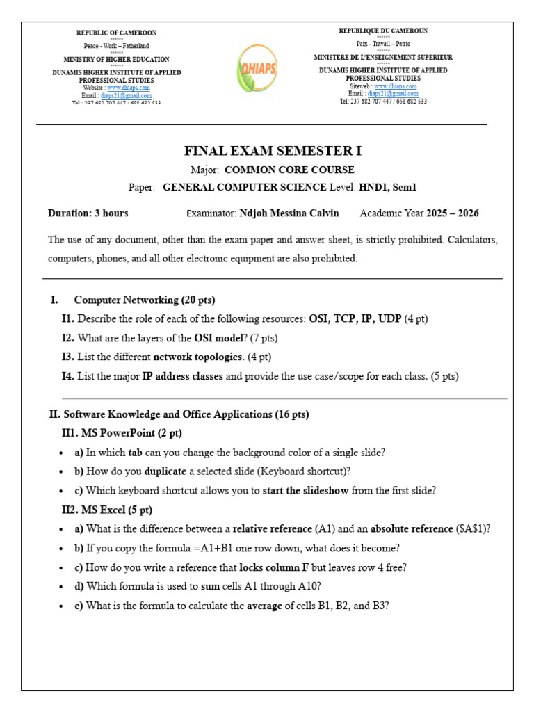 ICT Common Course Exam Sem1 07022026 en | PDF | Integer (Computer ...