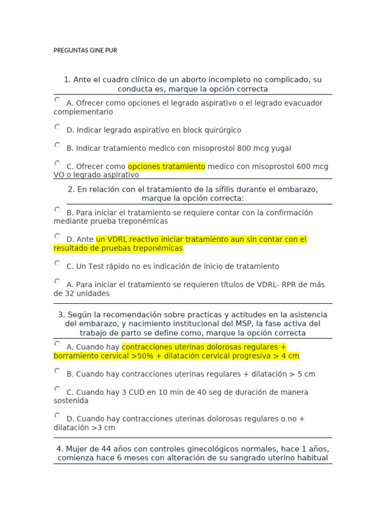 Preguntas Gine Pur | PDF | El embarazo | Parto