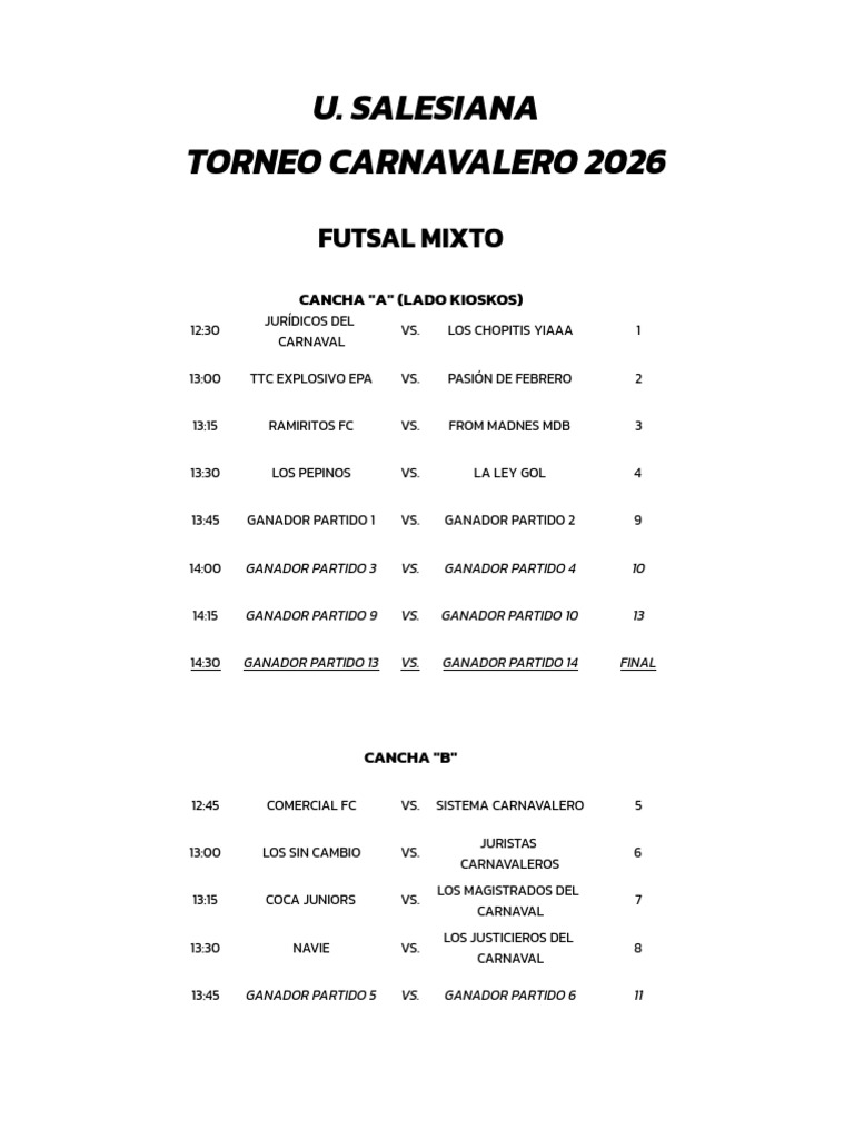 Fixture Torneo Carnavalero Fixture | PDF
