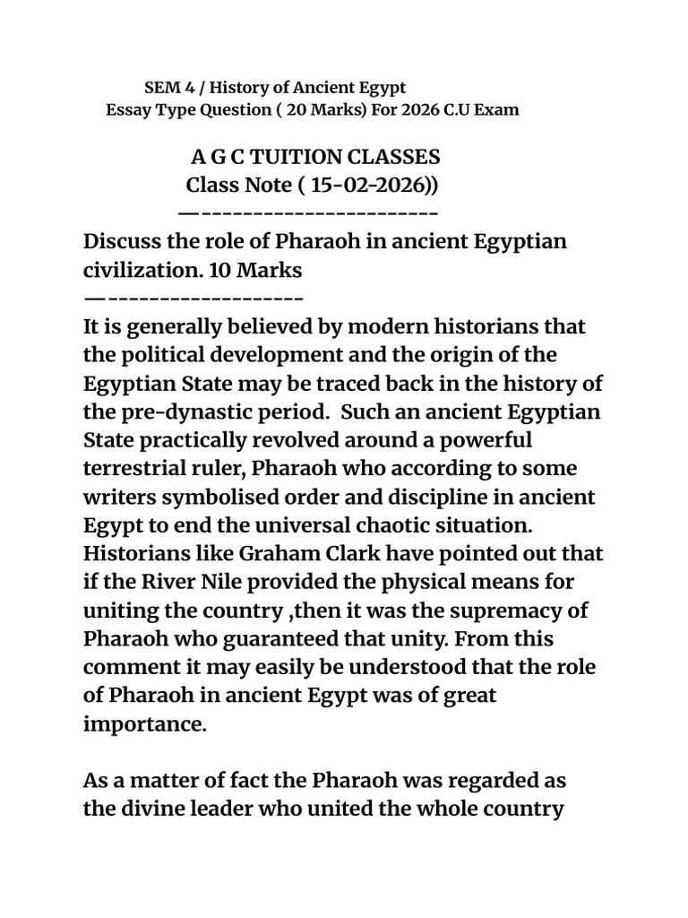 SEM 4 Egypt- Role of Pharaoh in Ancient Egyptian State. 10Marks | PDF ...