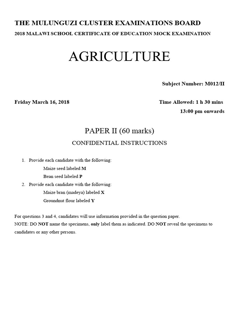 Agriculture Paper 2 Instructions | PDF