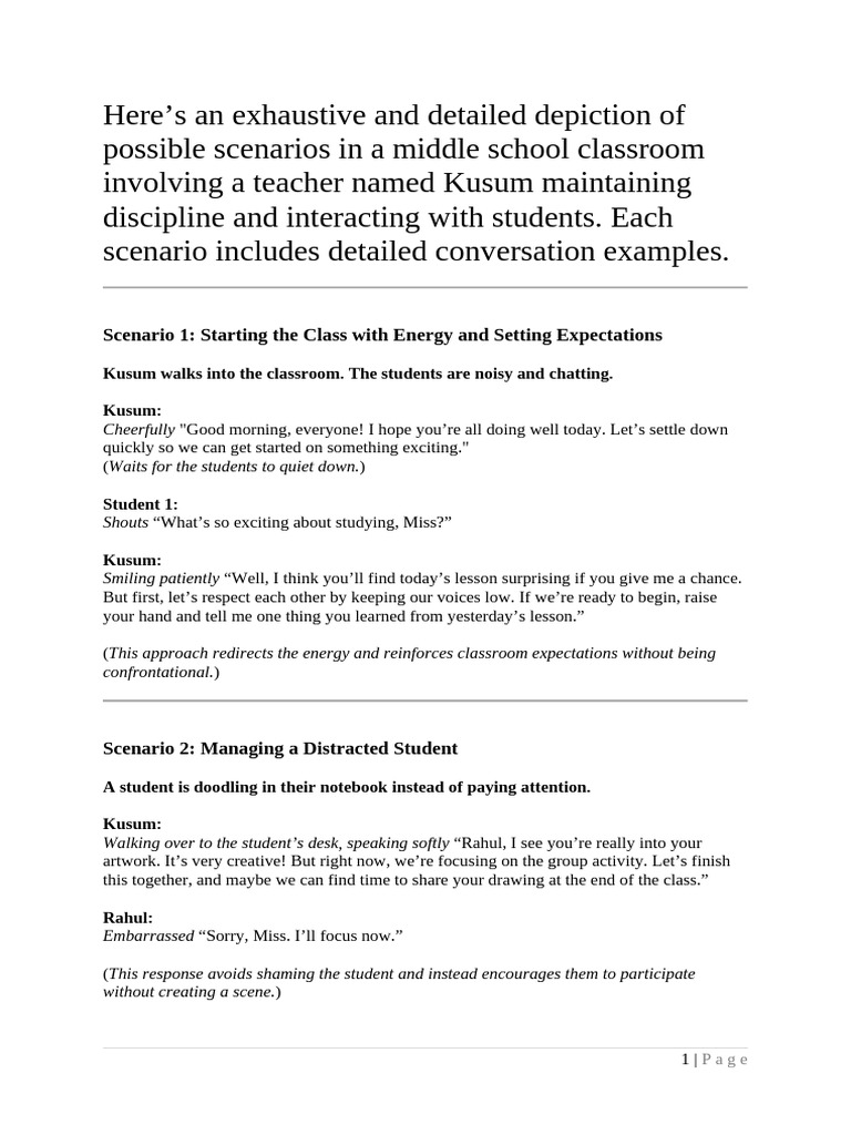 Scenarios in A Middle School Classroom | PDF | Classroom