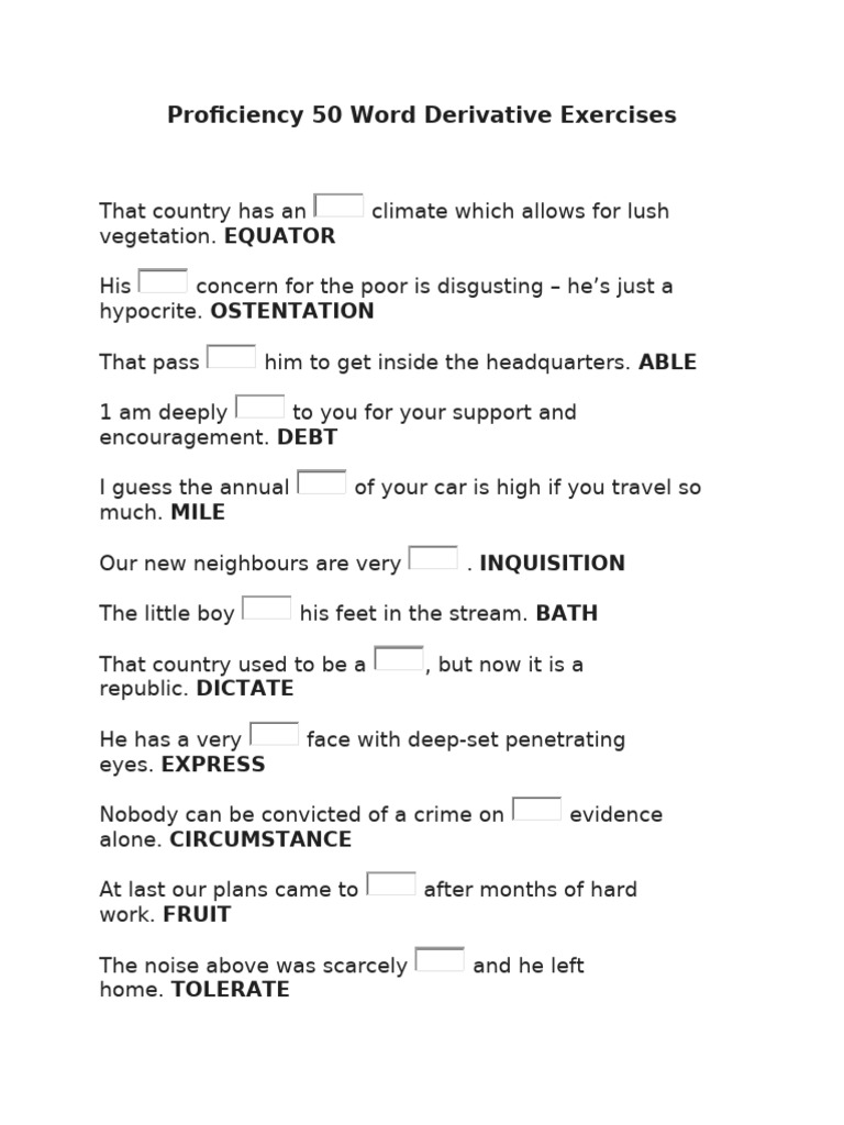 Proficiency 50 Word Derivative Exercises | PDF