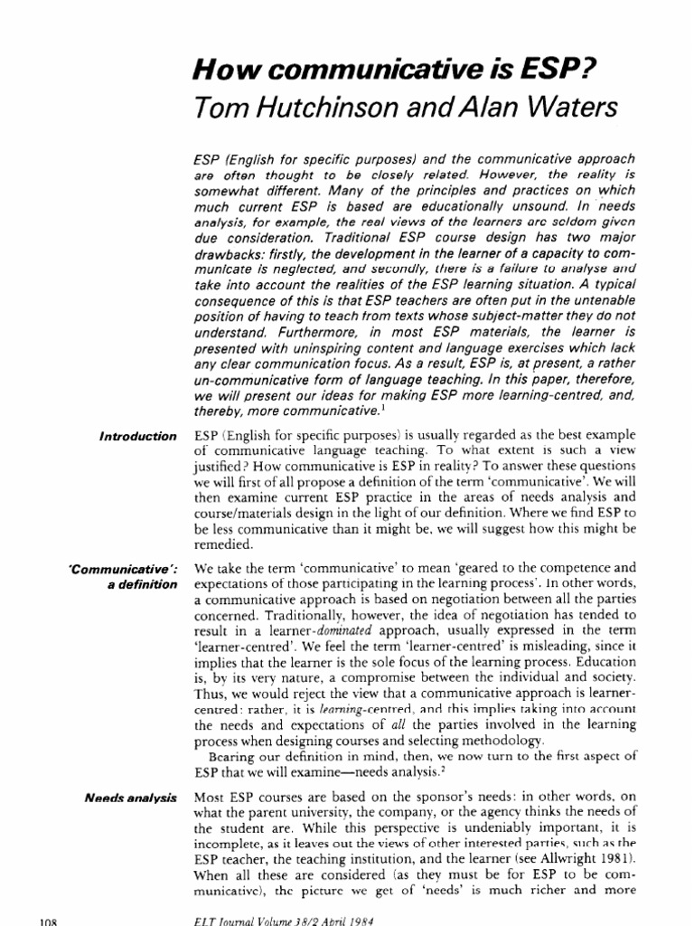 Enhancing Communication in ESP Courses | PDF | Language Education ...