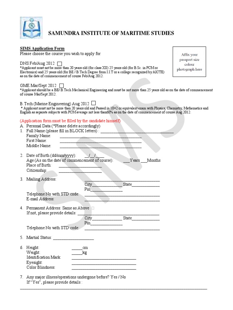SIMS Application Form | PDF | Bachelor Of Science | Academia
