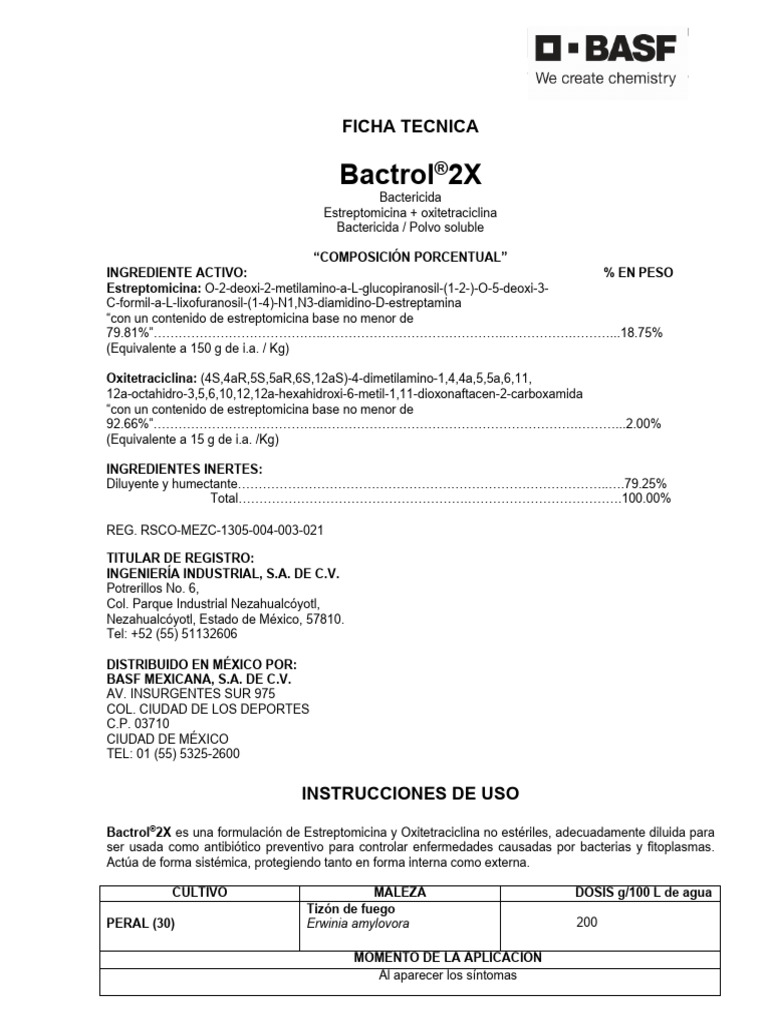 Ficha Técnica Bactrol®+2X | PDF | Agua