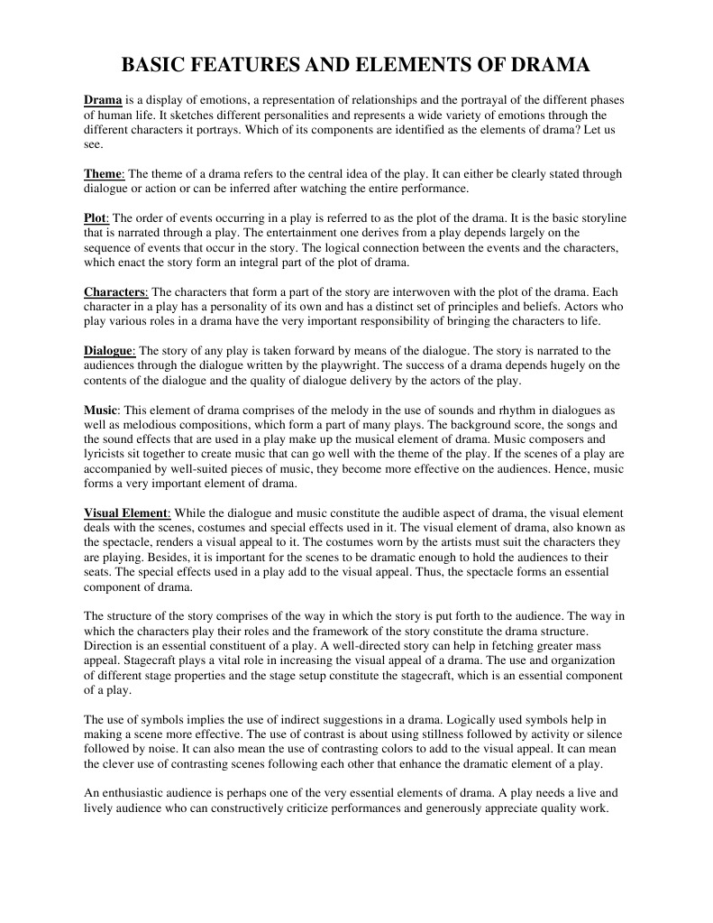 Basic Features and Elements of Drama | Play (Theatre) | Plot (Narrative)