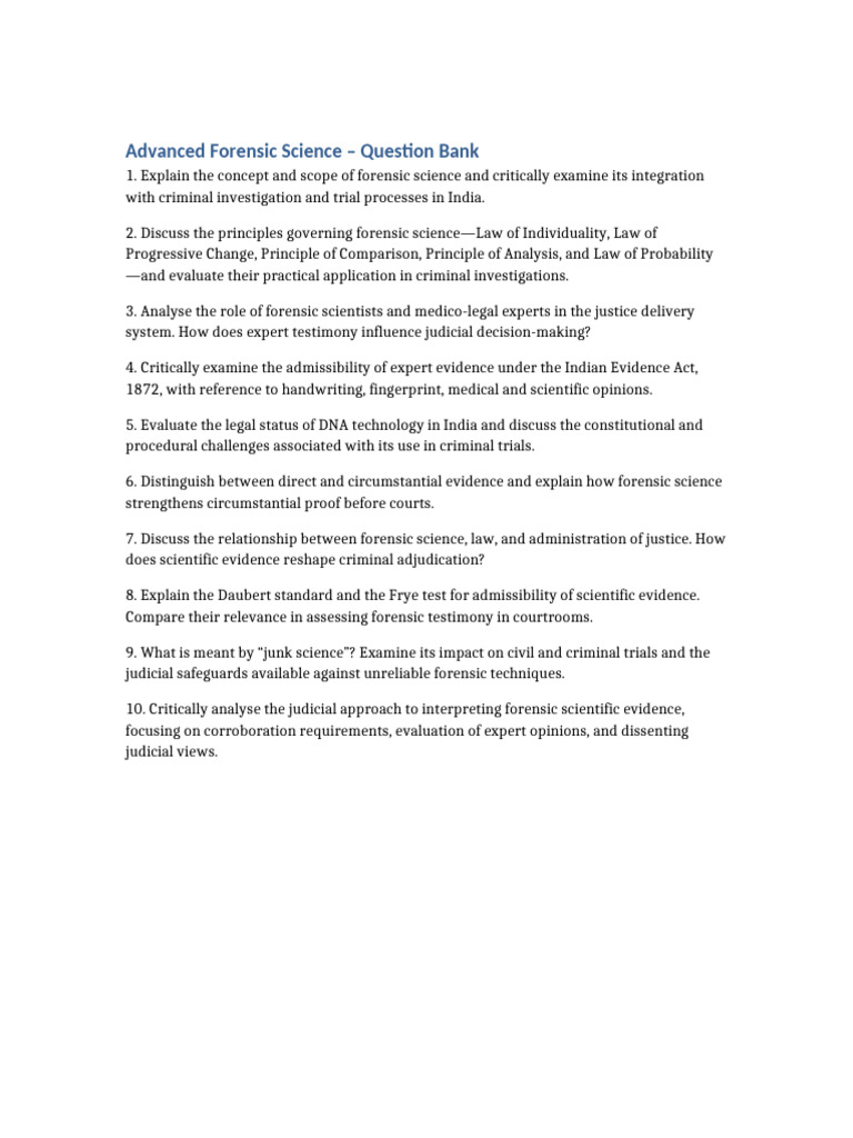Advanced Forensic Science Question Bank | PDF