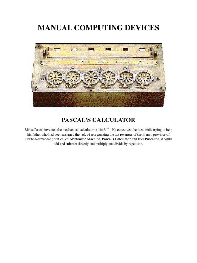 Manual Computing Devices: Pascal'S Calculator | PDF | Calculator ...