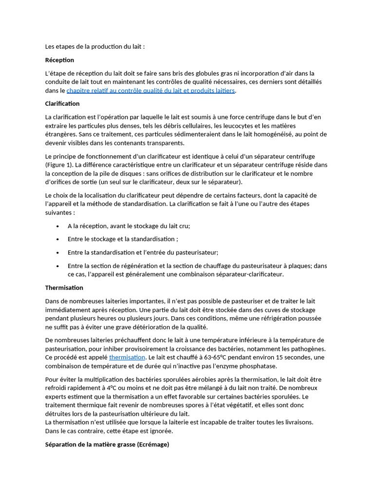 Les Etapes de La Production Du Lait | PDF | Crème (produit laitier) | Lait