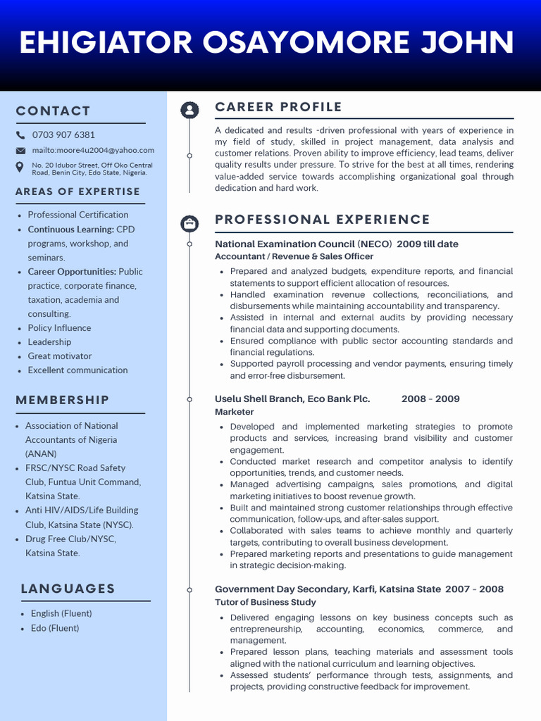 Ehigiator Osayomore John Updated Cv | PDF | Marketing | Sales