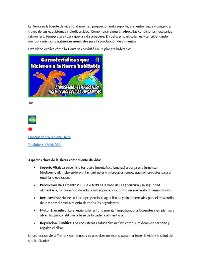 La Tierra Es La Fuente de Vida Fundamental | PDF