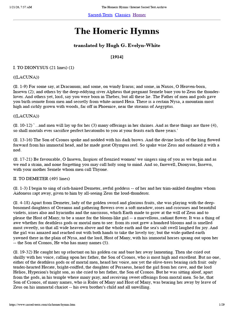 The Homeric Hymns - Internet Sacred Text Archive | PDF | Apollo | Hades