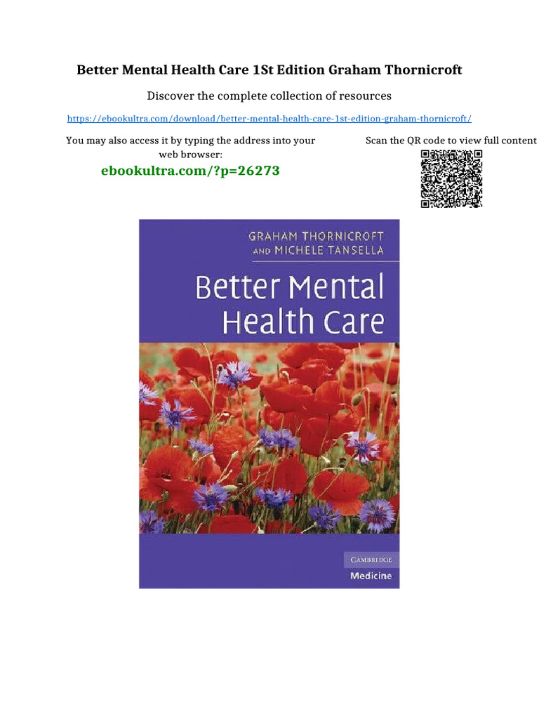 Better Mental Health Care 1st Edition Graham Thornicroft Full | PDF ...
