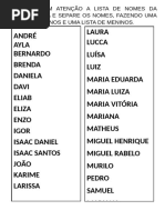 Nomes de Crianças em Sala de Aula | PDF
