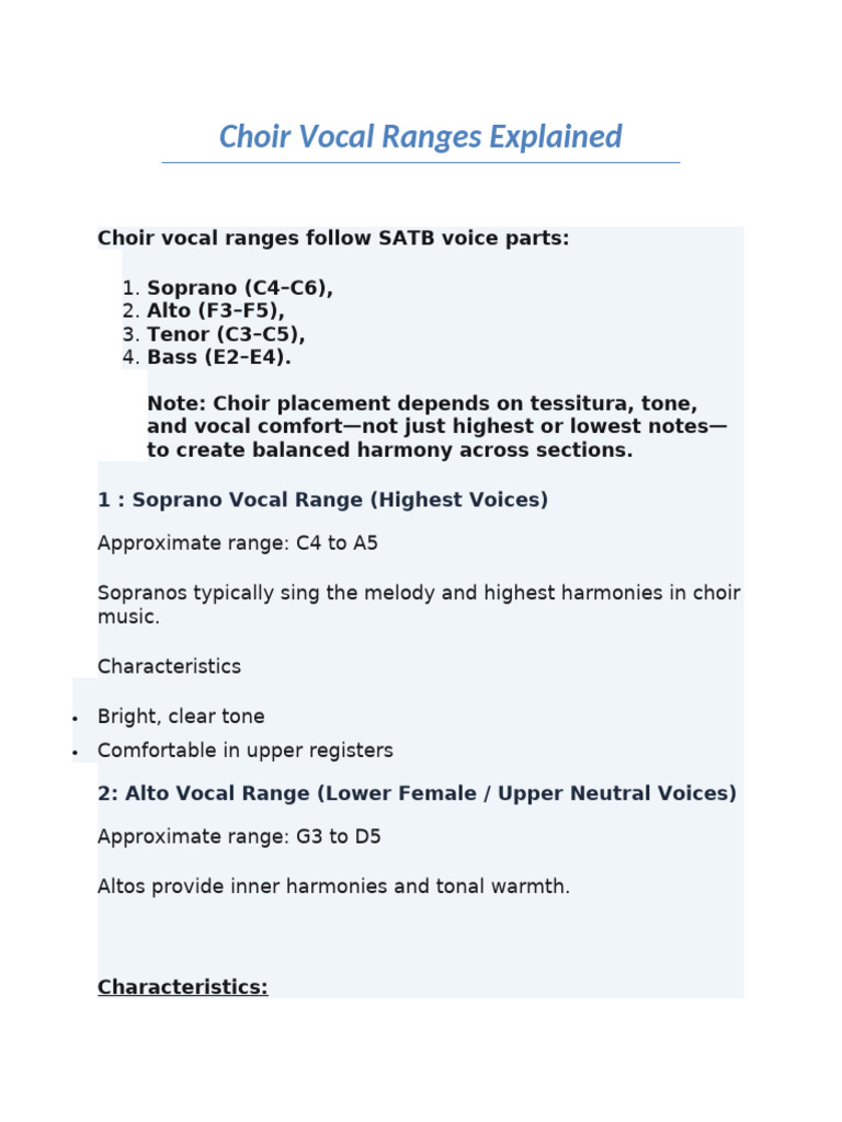 Choir Vocal Ranges Explained | PDF