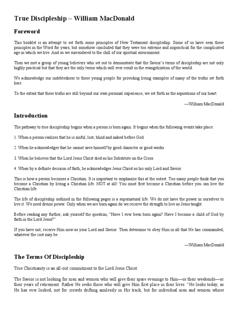 True Discipleship | PDF | Disciple (Christianity) | John The Baptist