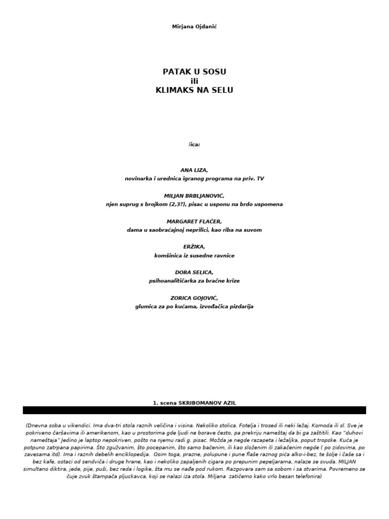 Ojdanic Mirjana Patak U Sosu Ili Klimaks Na Selu | PDF