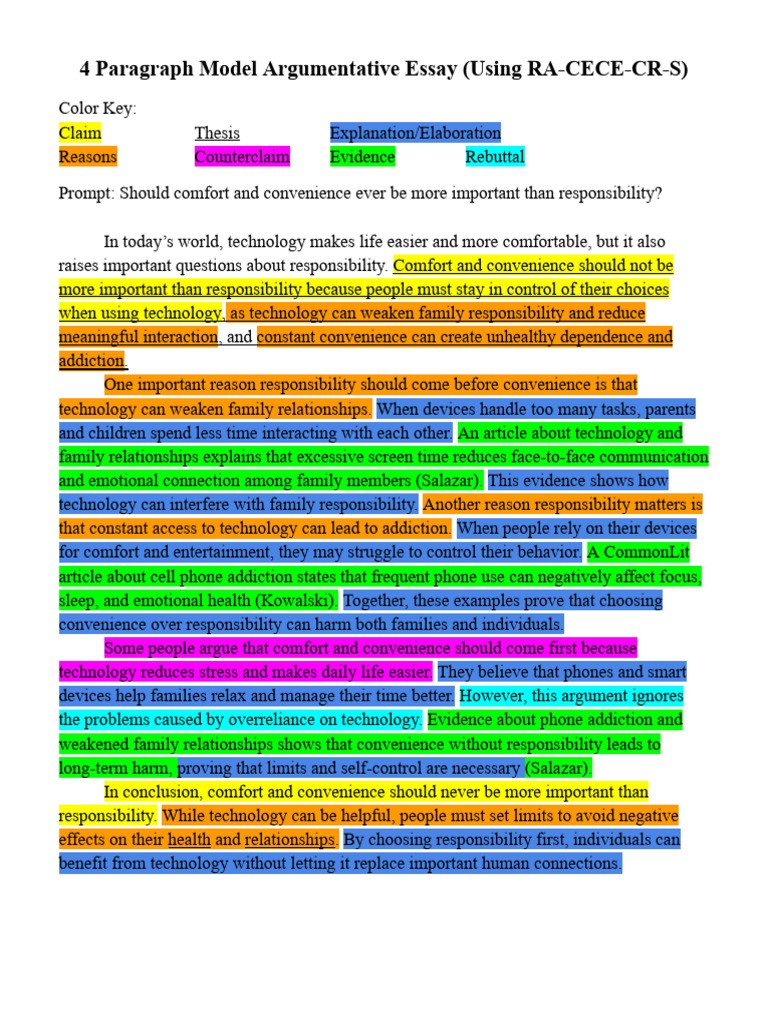Model Argumentative Essay | PDF | Self Control | Self-Management