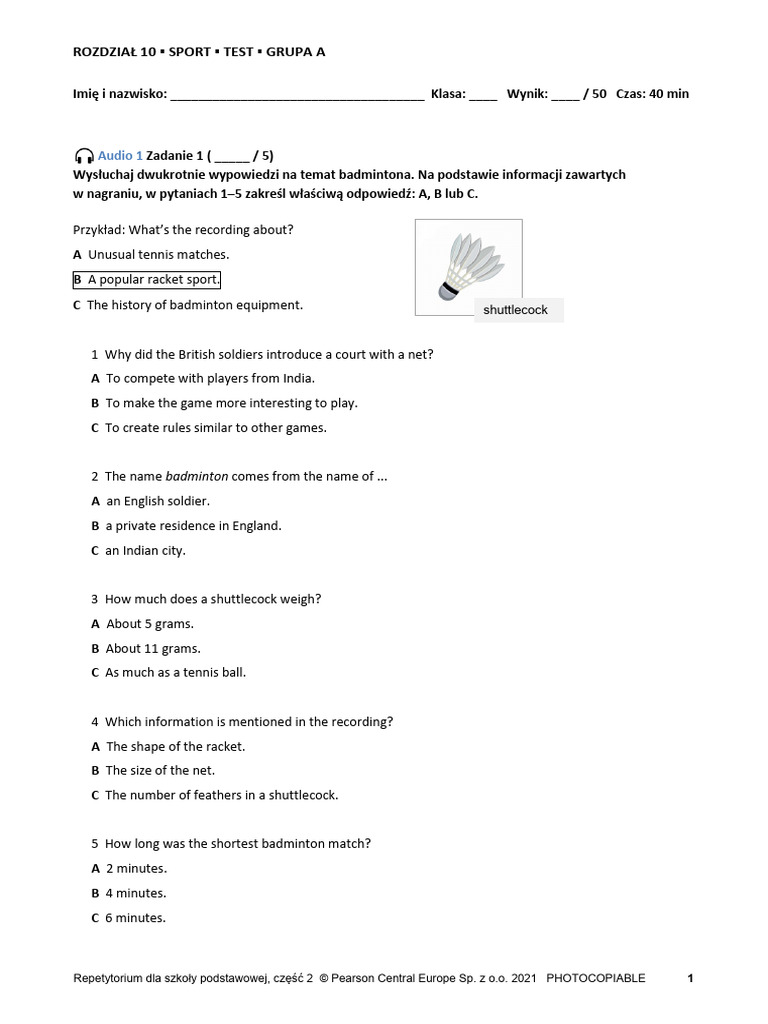 Repet Cz2 U10 Test A | PDF