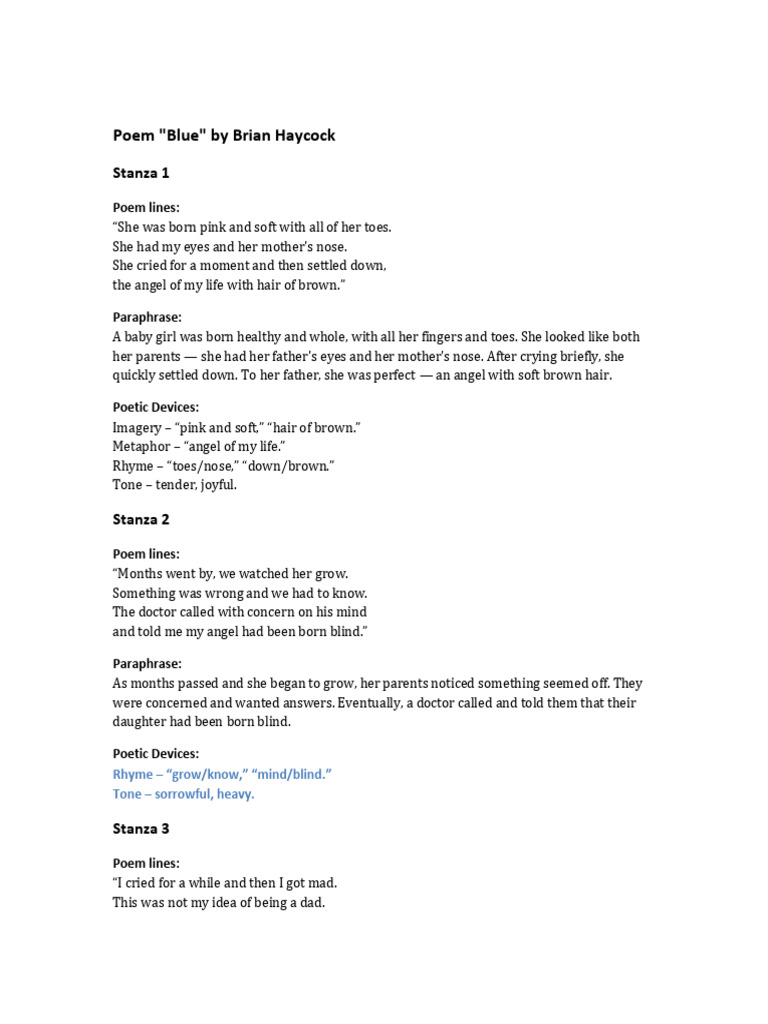 Poem Blue Complete Analysis-1 | PDF | Poetry | Love