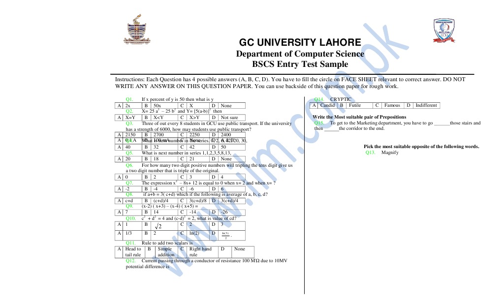 Bs Entry Test Sample Papers | PDF | Wellness | Medical