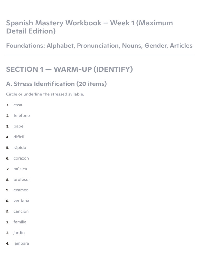 Week 1 Spanish | PDF