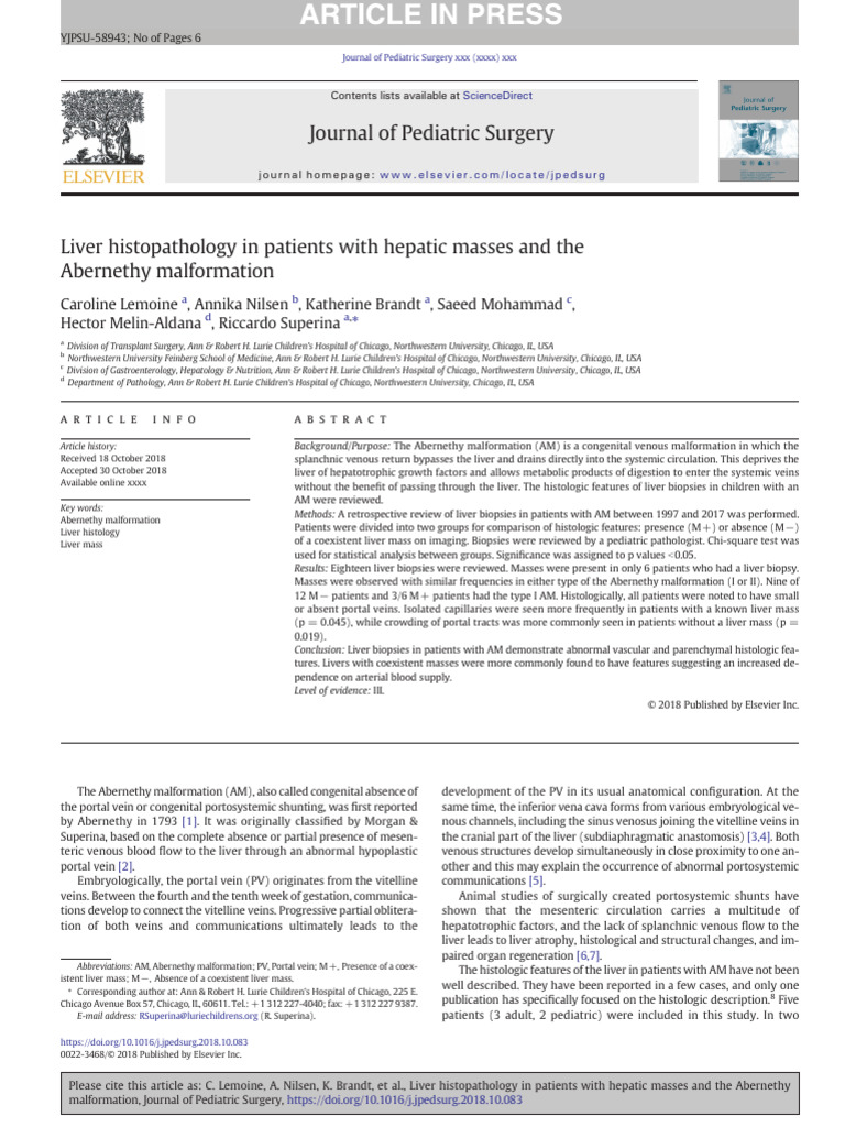 Liver Histopathology in Patients With Hepatic Masses and The Abernethy ...
