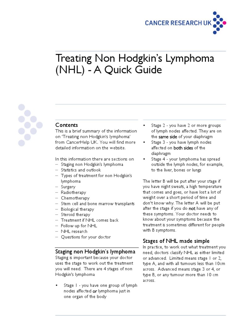 Treating Non Hodgkin's Lymphoma (NHL) - A Quick Guide | PDF | Lymphoma ...