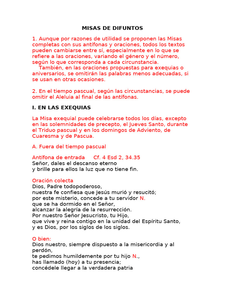 Misas de Difuntos | PDF | eucaristía | Oración