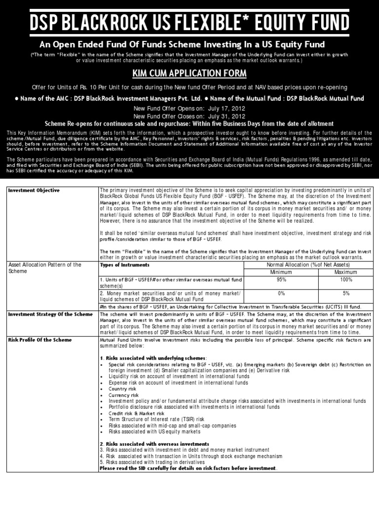 DSP BlackRock US Flexible Equity Fund - NFO Application From With KIM Form | PDF | Securities ...