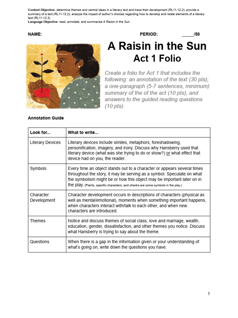 A Raisin in The Sun Act 1 Folio | PDF | Annotation