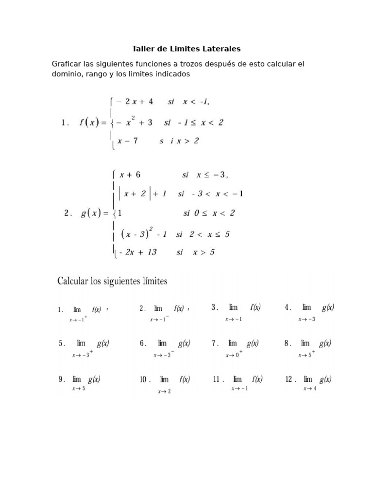 Taller de Limites Laterales | PDF