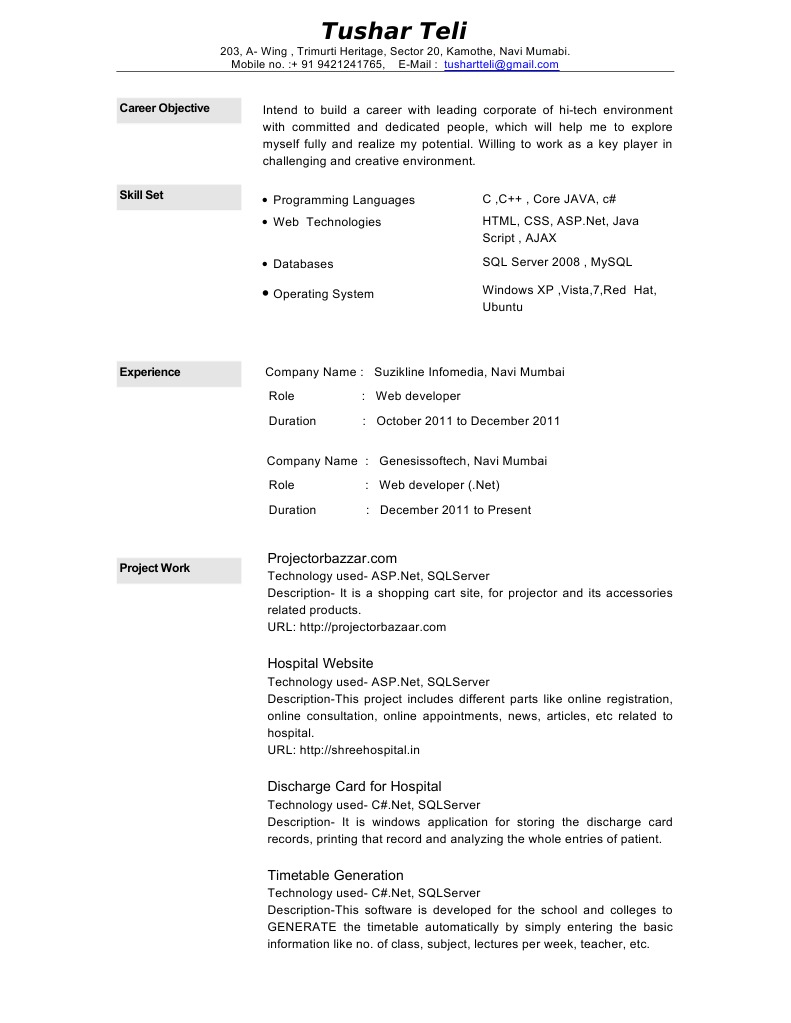 Web Developer Resume of Tushar Teli | PDF | Active Server Pages | World Wide Web