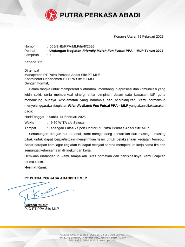 Undangan Kegiatan Friendly Match Fun Futsal PPA - MLP Tahun 2026 To ...