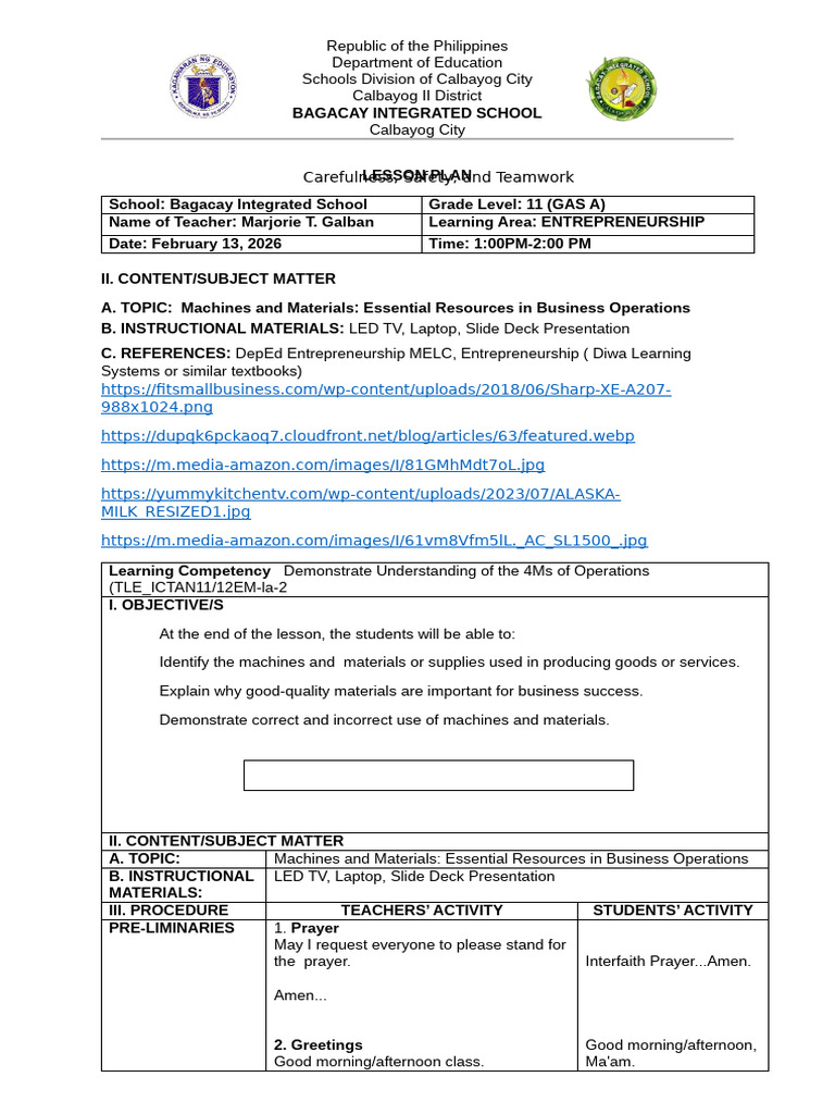 Day 14 Entrep Lesson Plan | PDF