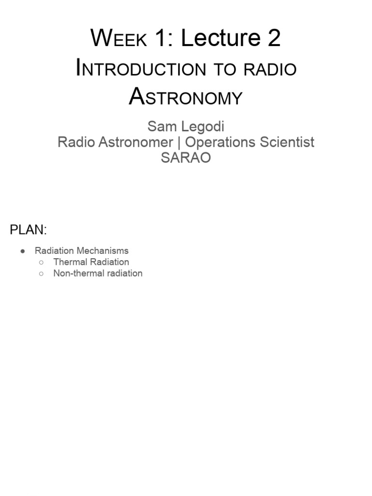 Week 1 - OT2 Lecture 2 Introduction To Radio Astronomy | PDF ...