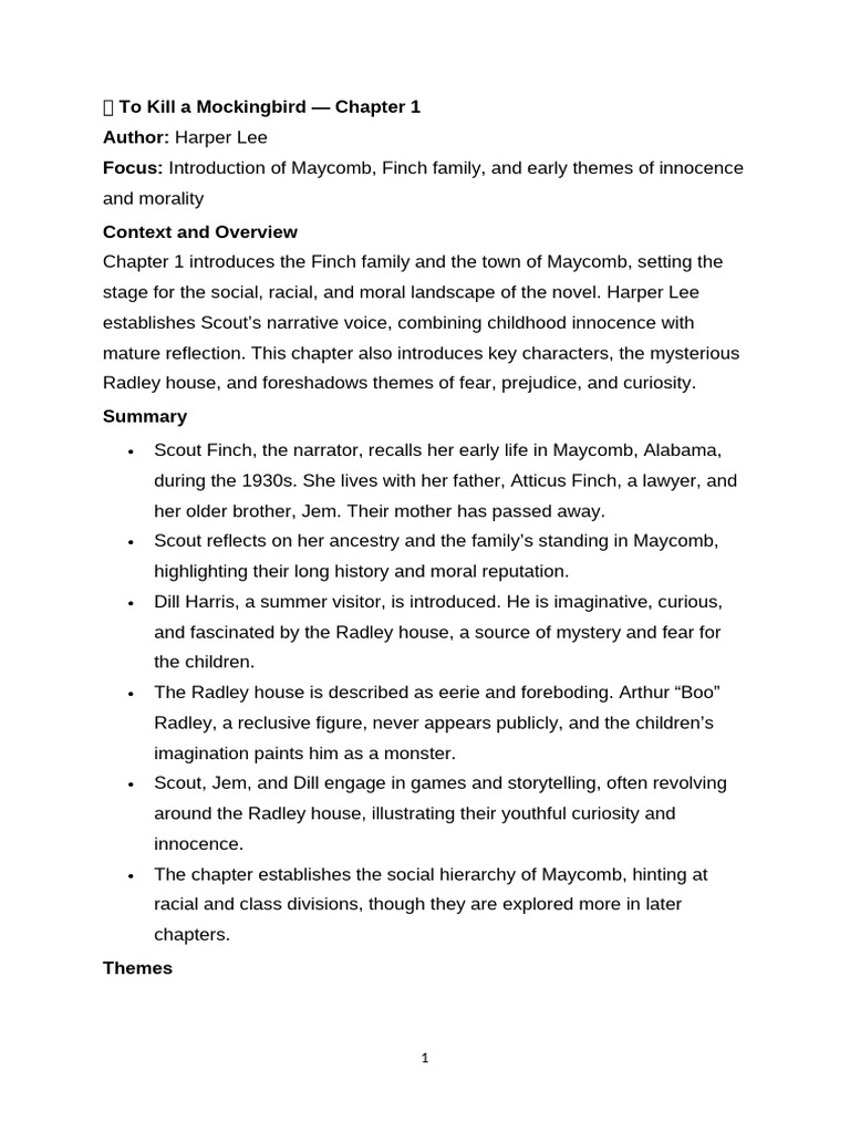 ? To Kill A Mockingbird CHAP 1-31 | PDF